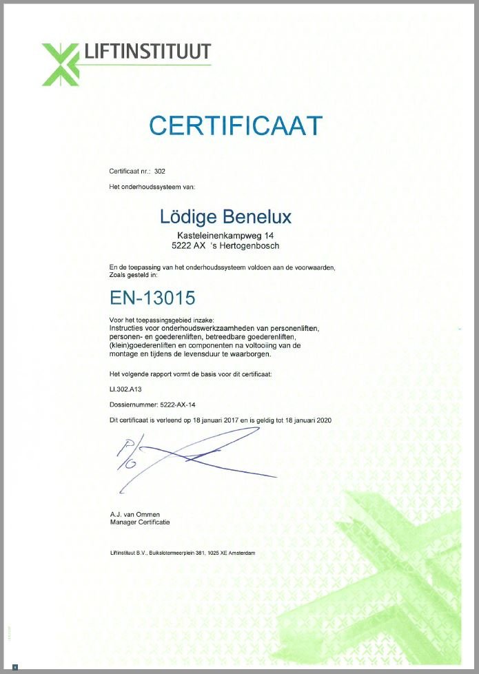 NEN 13015 Certificate | Benelux | Lodige Industries Group