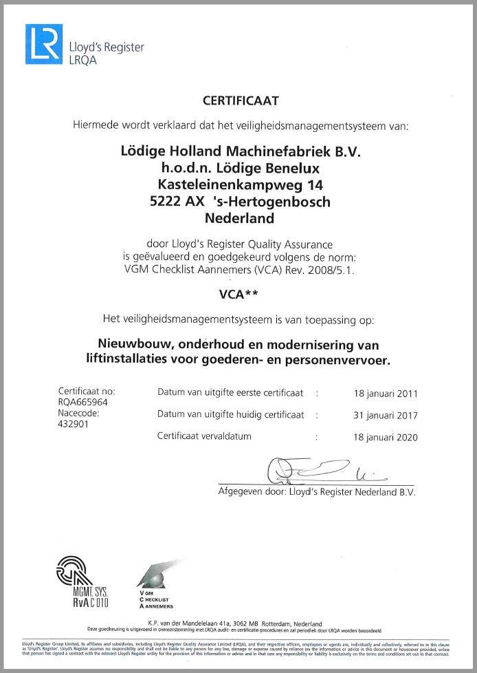VCA Certificates | Lodige Benelux | Lodige Industries Group